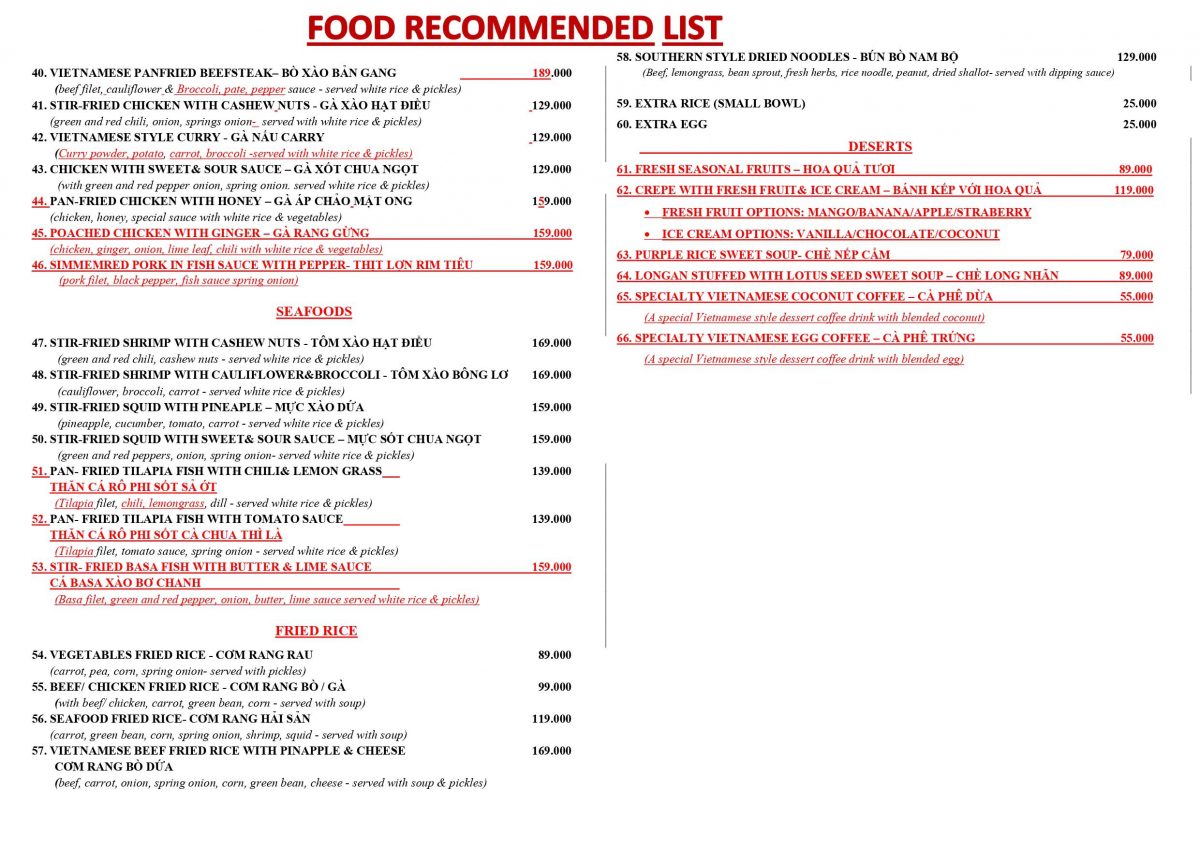 Alarcart Menu